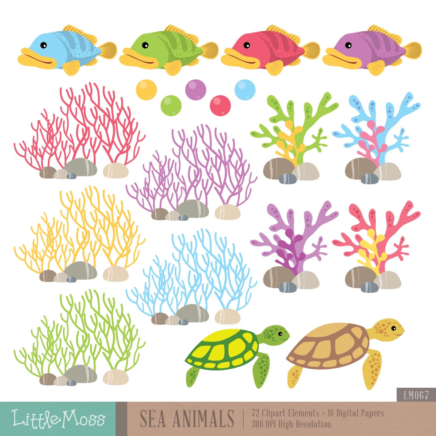 Sea Animals Digital Clipart and Papers Under The Sea Clipart | Etsy