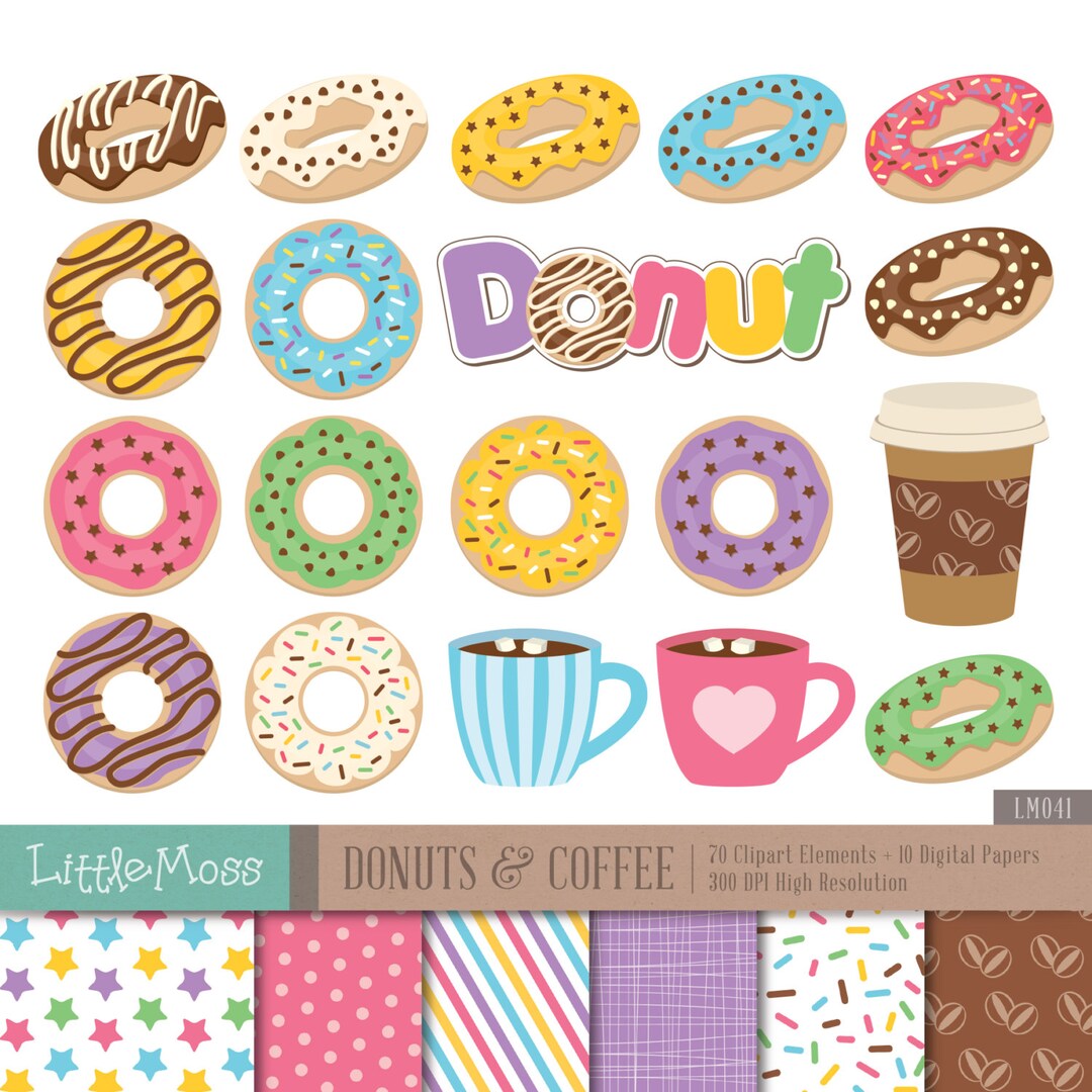 Donuts and Coffee Digital Clipart and Papers, Doughnut Clipart - Etsy