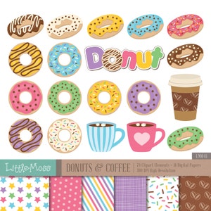 Donuts and Coffee Digital Clipart and Papers, Doughnut Clipart - Etsy