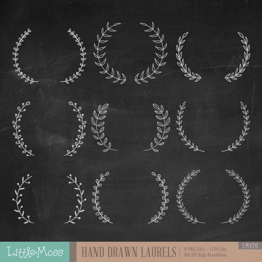 Hand Drawn Laurels Digital Clipart, Chalkboard Laurels Clipart, Wreaths ...