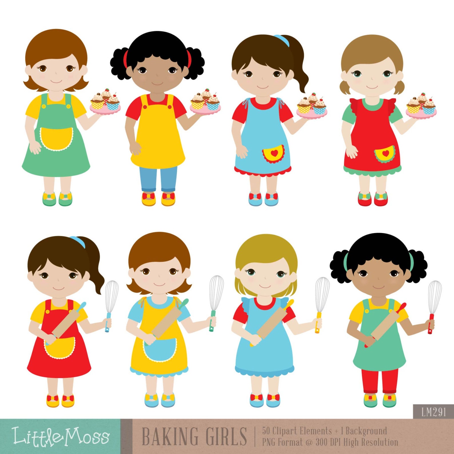 Baking Girls Digital Clipart - Etsy