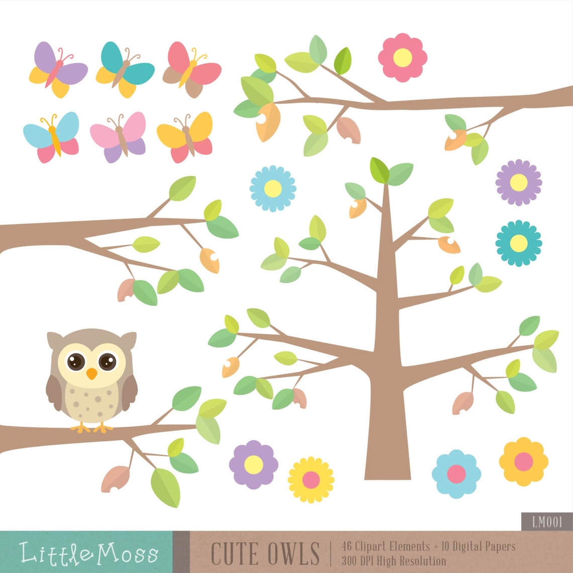 Cute Owls Digital Clipart and Papers - Etsy