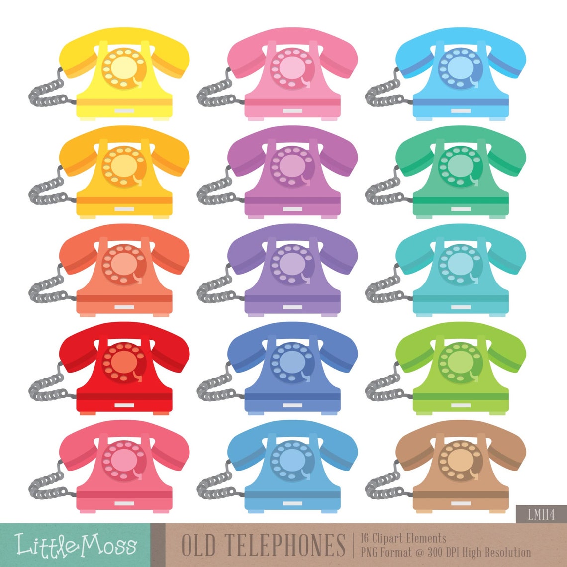 Retro Telephones Digital Clipart - Etsy