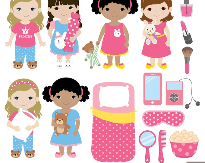 Slumber Party Clipart, Pamper Party, Pyjama Party Clipart, Sleepover ...
