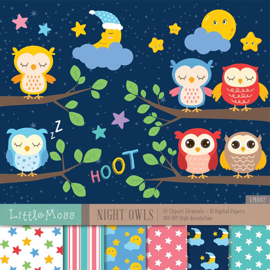 Night Owls Digital Clipart and Papers - Etsy