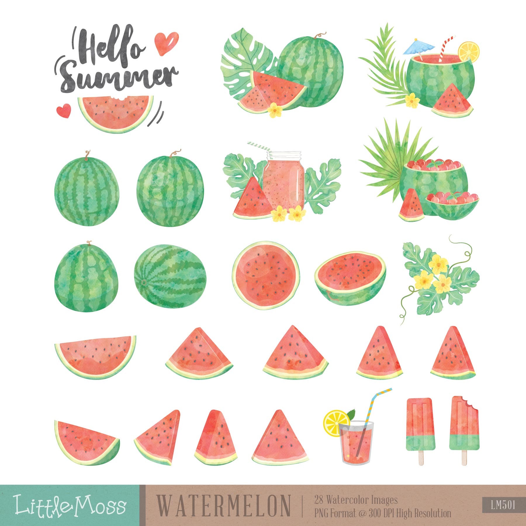 Watermelon Digital Clipart Watercolor Watermelon Clip Art | Etsy