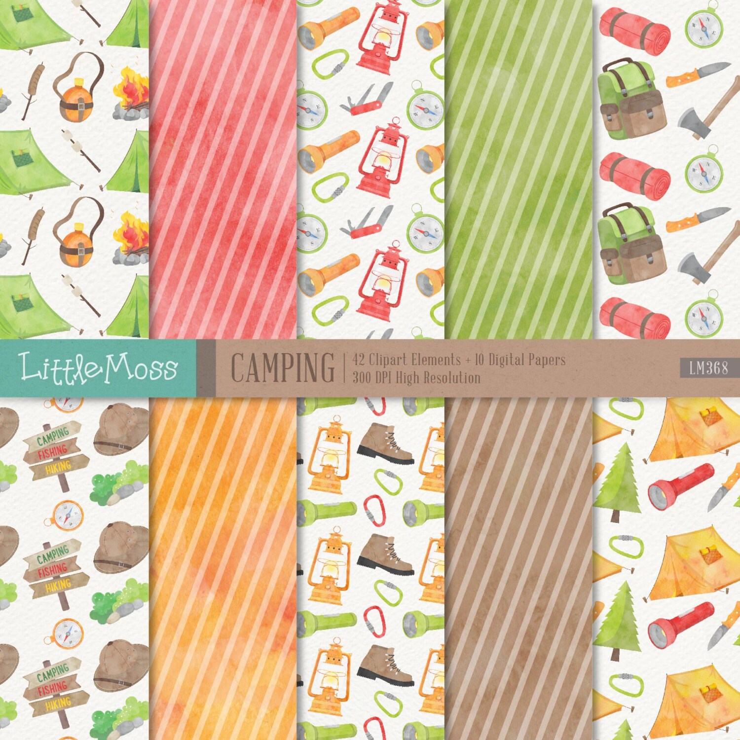 Camping Digital Clipart Watercolor Camping Clipart Outdoor | Etsy