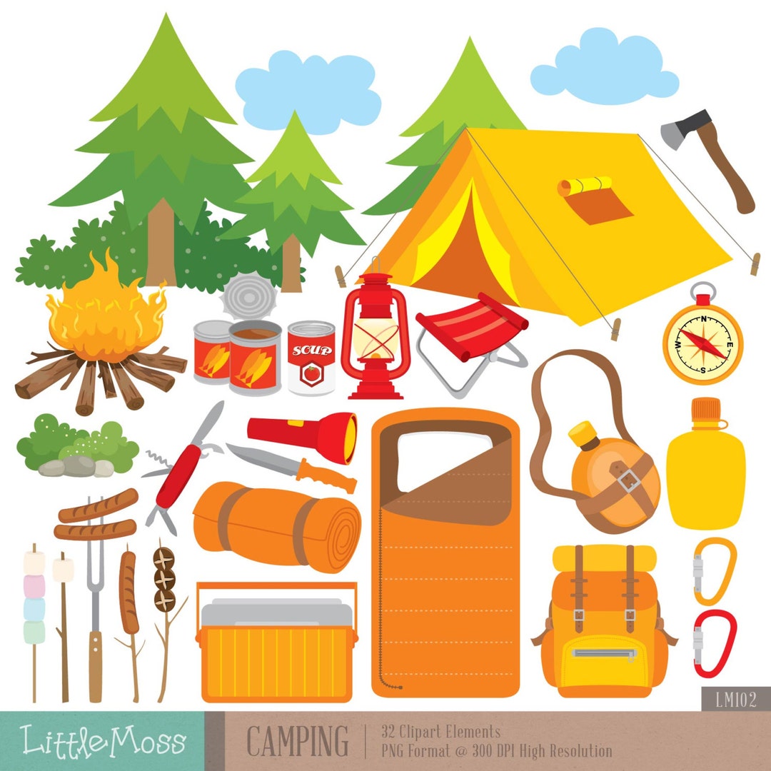 Camping Digital Clipart, Outdoor Clipart , Campfire Clipart, Sleeping ...