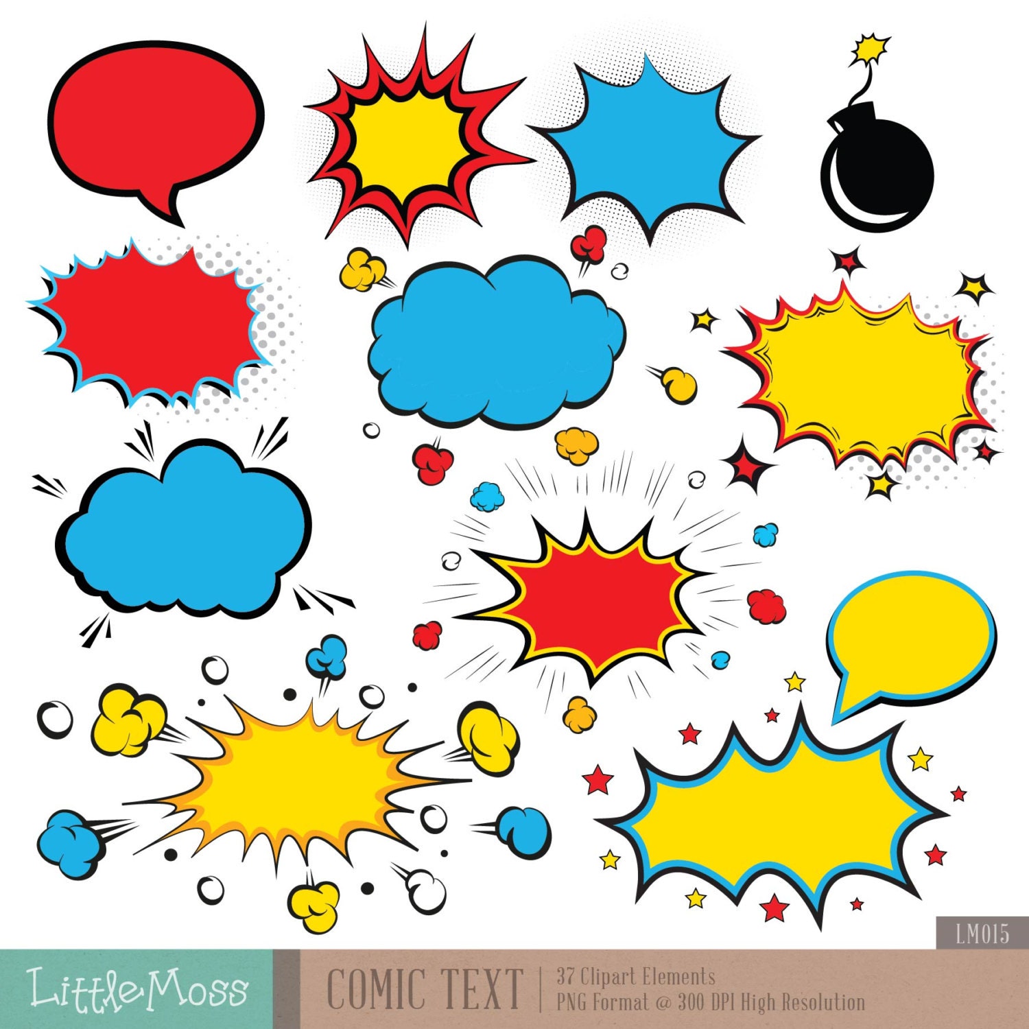 Superhero Pop Art Clipart: Comic Text Bubbles (PNG Digital Download ...