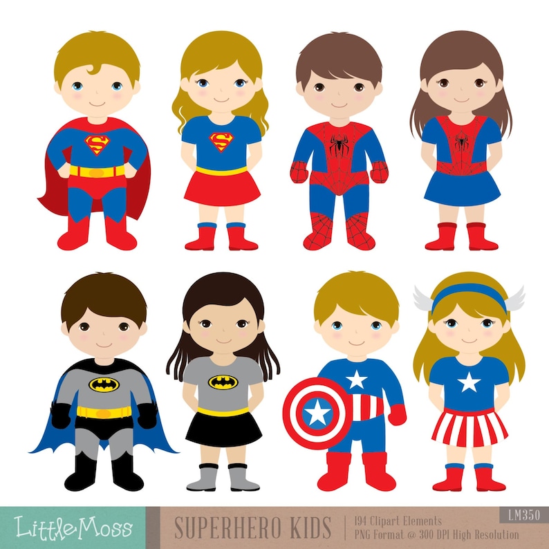 36 Kids Superhero Clipart Superheroes Kids Clipart | Etsy