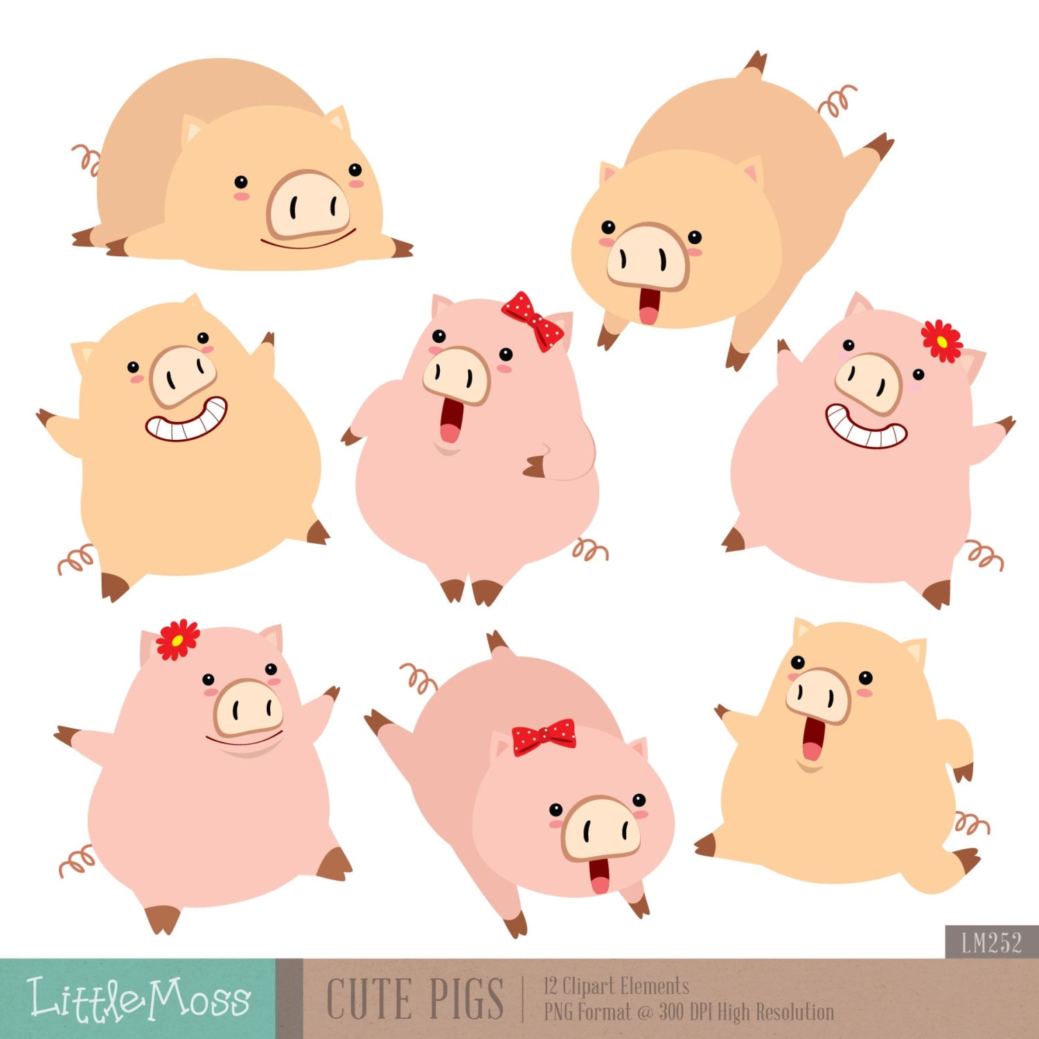 Cutie Pigs Digital Clipart - Etsy