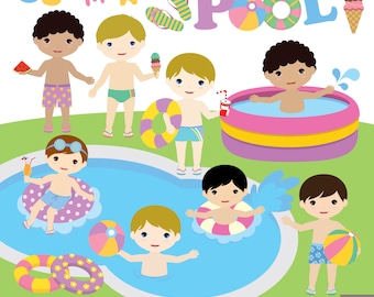 Pool Party Kids Digital Art Set Clipart Commercial Use Clip - Etsy