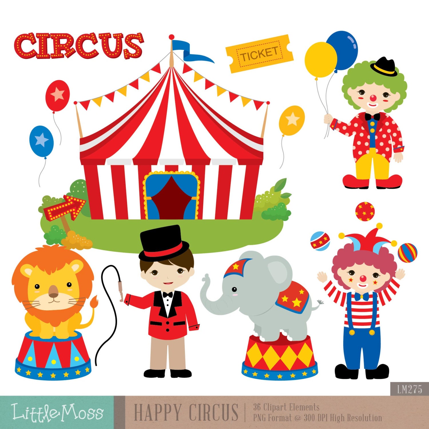 Circus Clipart: Carnival Graphics, Clown Illustrations (PNG) - Etsy