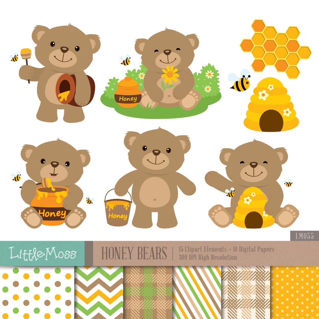 Honey Bears Digital Clipart and Papers - Etsy