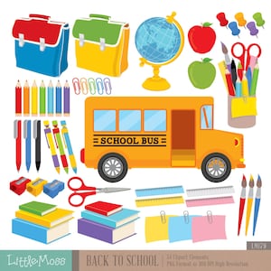 School Supplies Clip Art, Back to School Graphics, Stationery ...