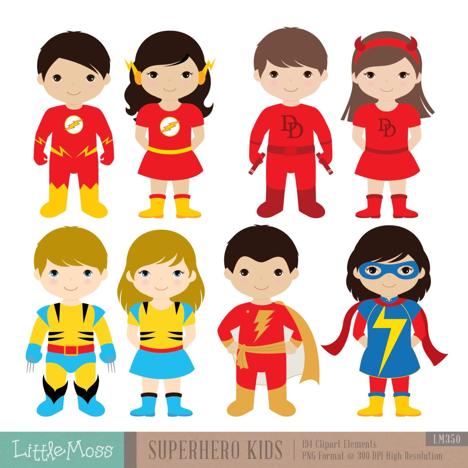 36 Kids Superhero Clipart Superheroes Kids Clipart | Etsy