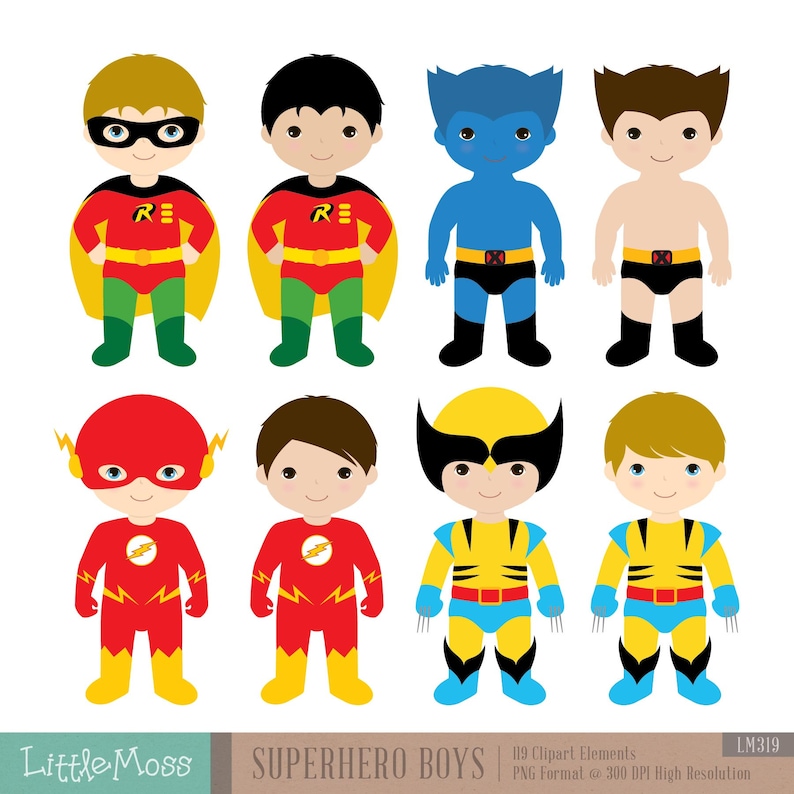 Boy Superheroes Clipart, Superhero Clipart - Etsy