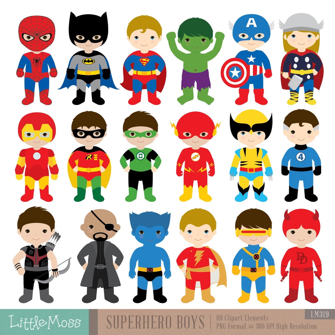 Boy Superheroes Clipart, Superhero Clipart - Etsy