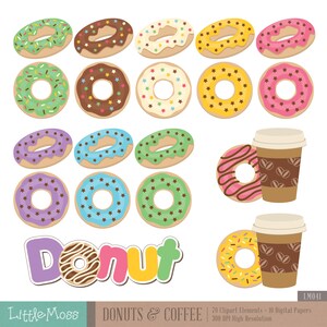 Donuts and Coffee Digital Clipart and Papers, Doughnut Clipart - Etsy