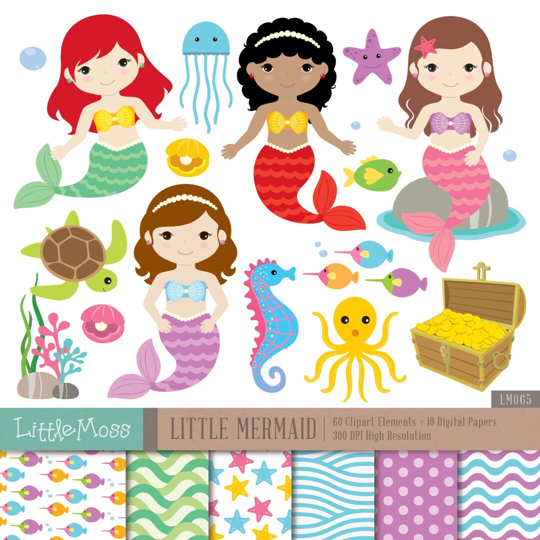 Little Mermaids Digital Clipart and Papers, Under the Sea Clipart - Etsy