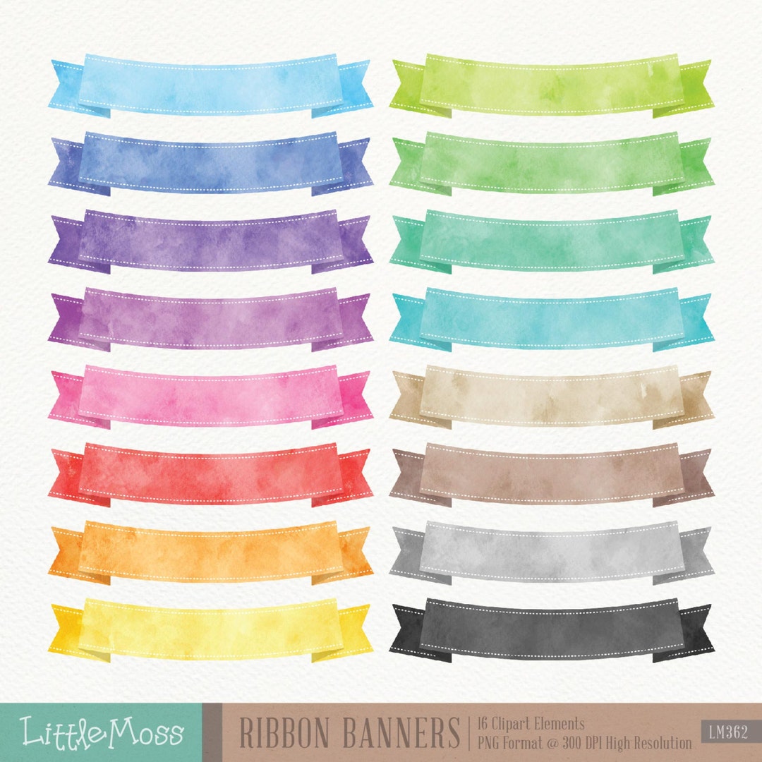 Watercolor Ribbon Banners Clipart - Etsy