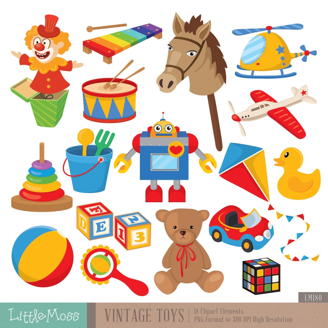 Vintage Toys Digital Clipart - Etsy