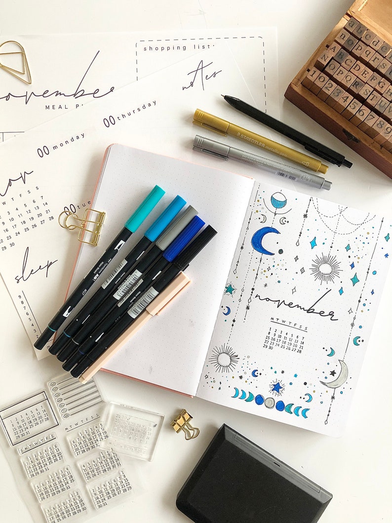 Celestial Themed Bullet Journal Template - Etsy