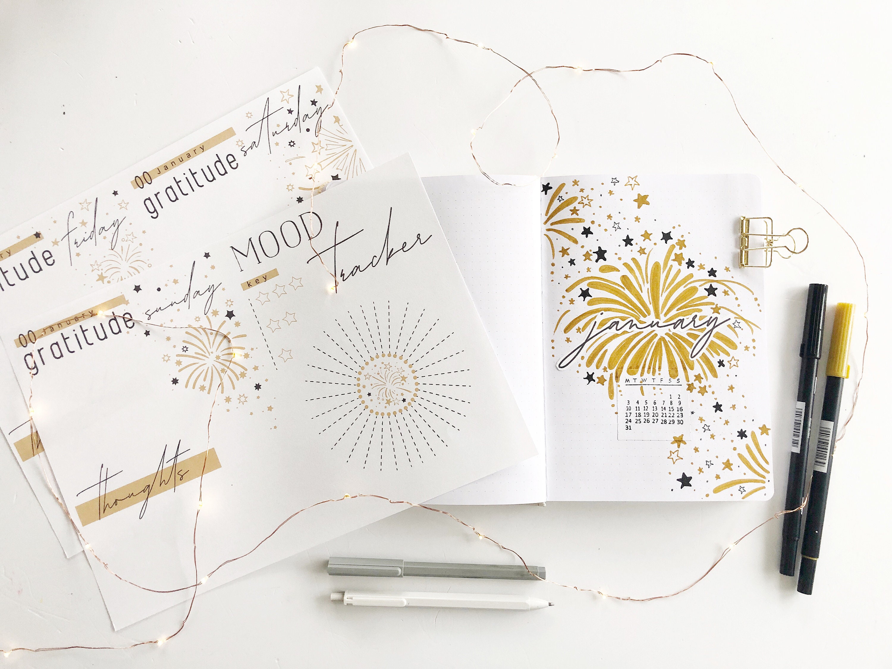 New Year Themed Bullet Journal Template - Etsy UK