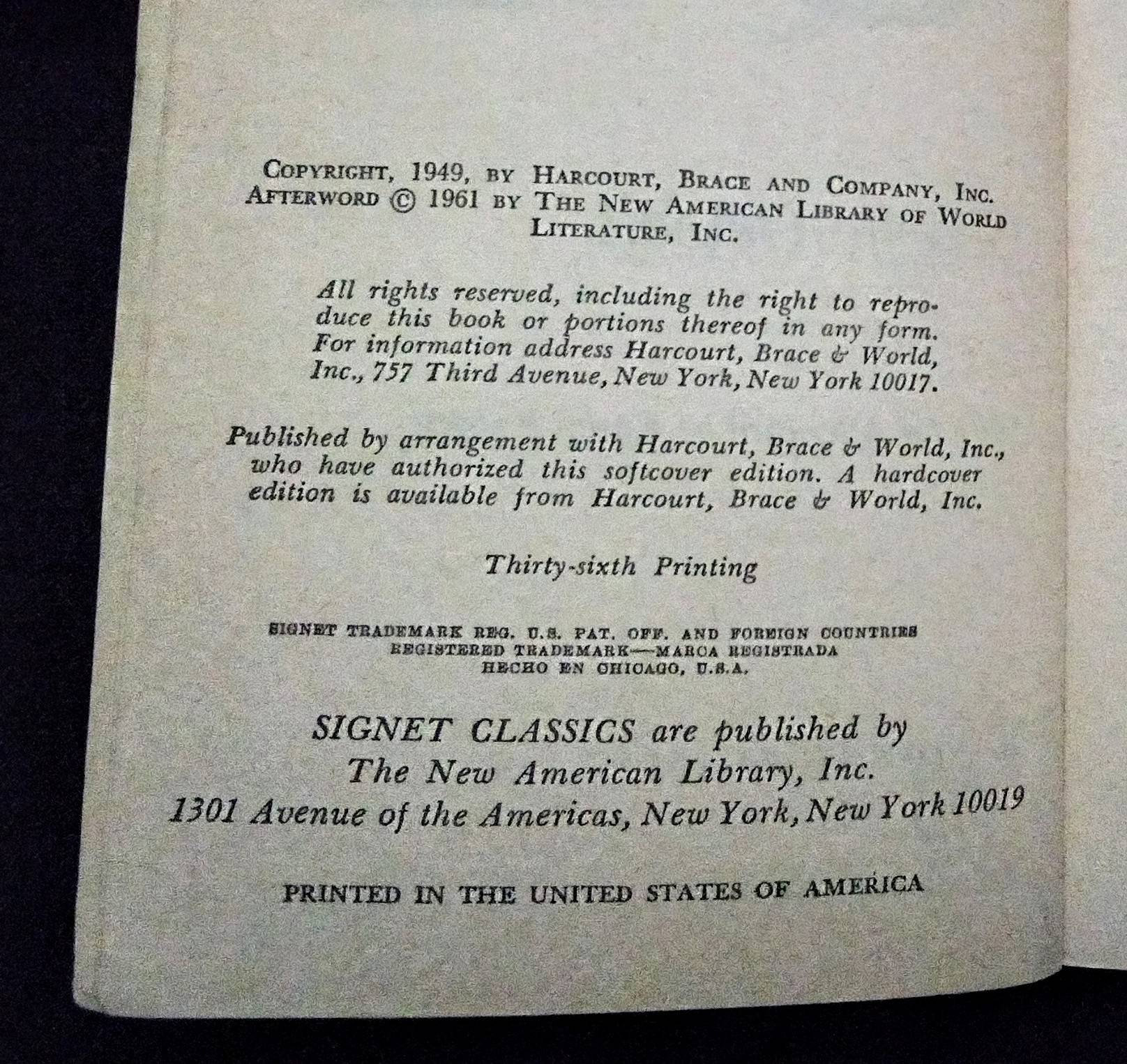 George Orwell's 1984 Signet 1961 36th-printing A Signet - Etsy