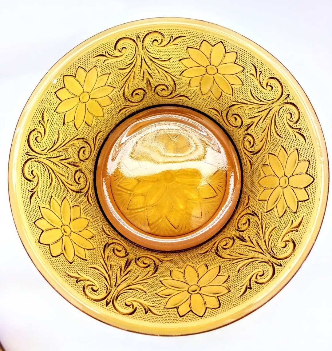 Large Amber Tiara Daisy Glass Bowls, 8-1/2 Large Serving Bowls, 3 ...