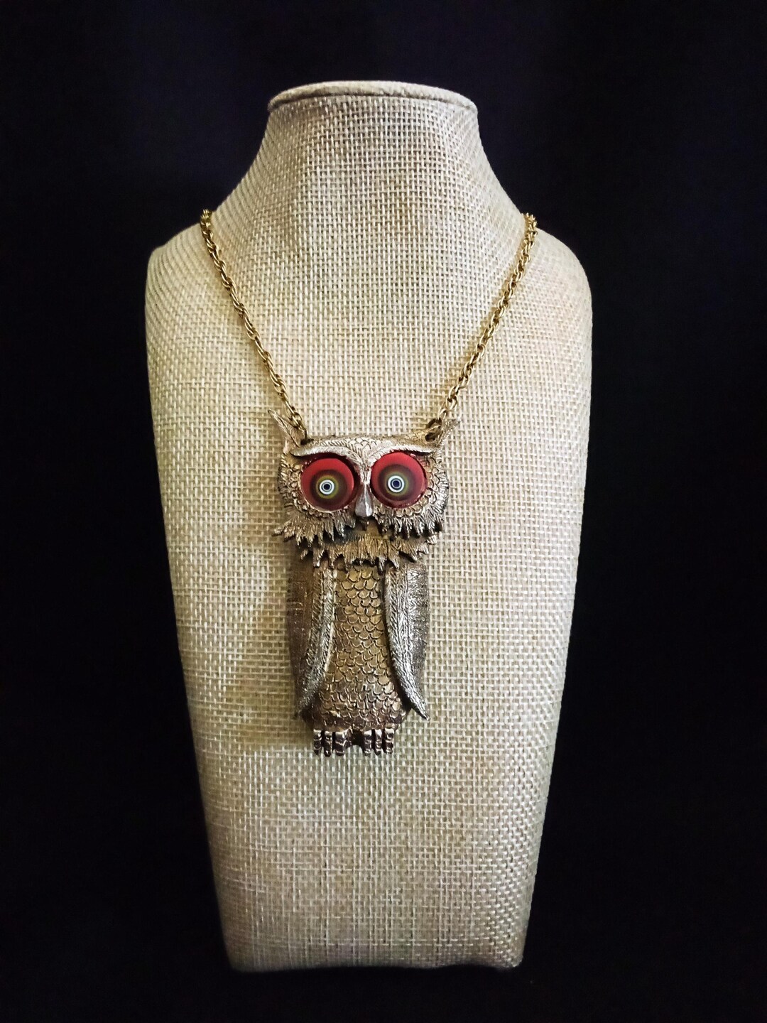 1970's Mr. We Owl Pendant Necklace, Large Vintage Owl Pendant Necklace ...