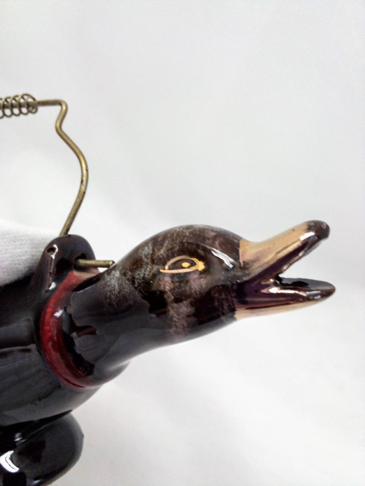 Vintage Redware Duck Creamer/pitcher Gold Accents With Wire - Etsy