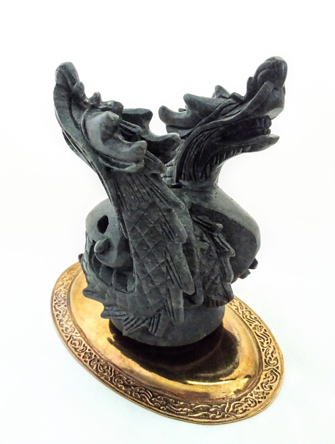 Vintage Dragon Hand-carved Soapstone Incense Burner/censer Top, Double ...