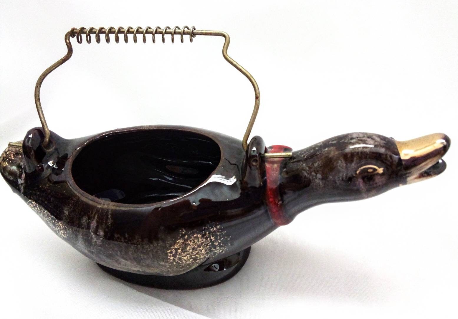 Vintage Redware Duck Creamer/pitcher Gold Accents With Wire - Etsy