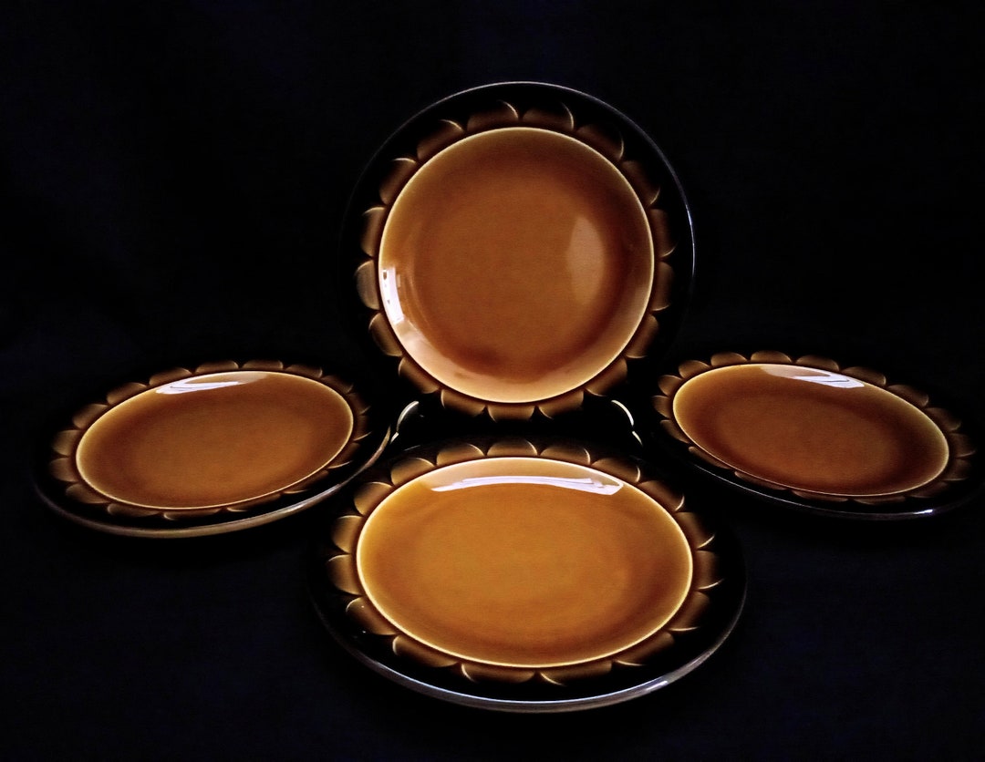 Set of 4-sheffield Sundown Bread Plates, 6.25" Black and Gold Stoneware ...