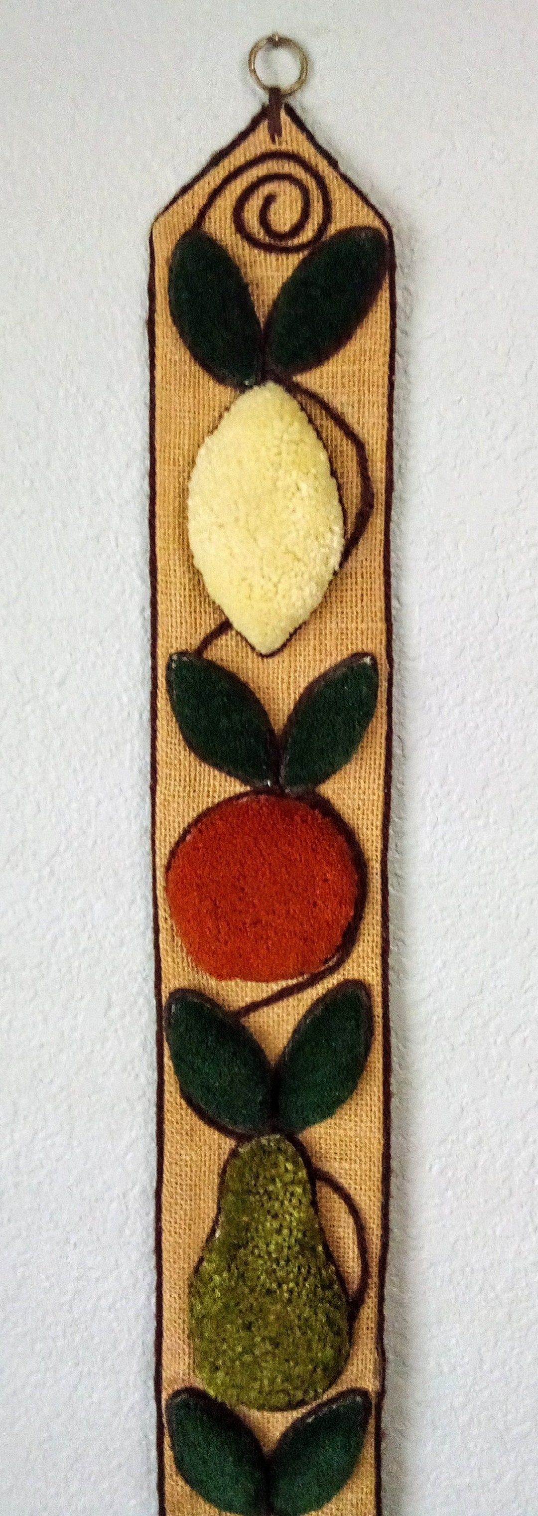 1970's Latch Hook Rya Rug Wall Hanging, Fruit Hooked Rug on Burlap Wall ...