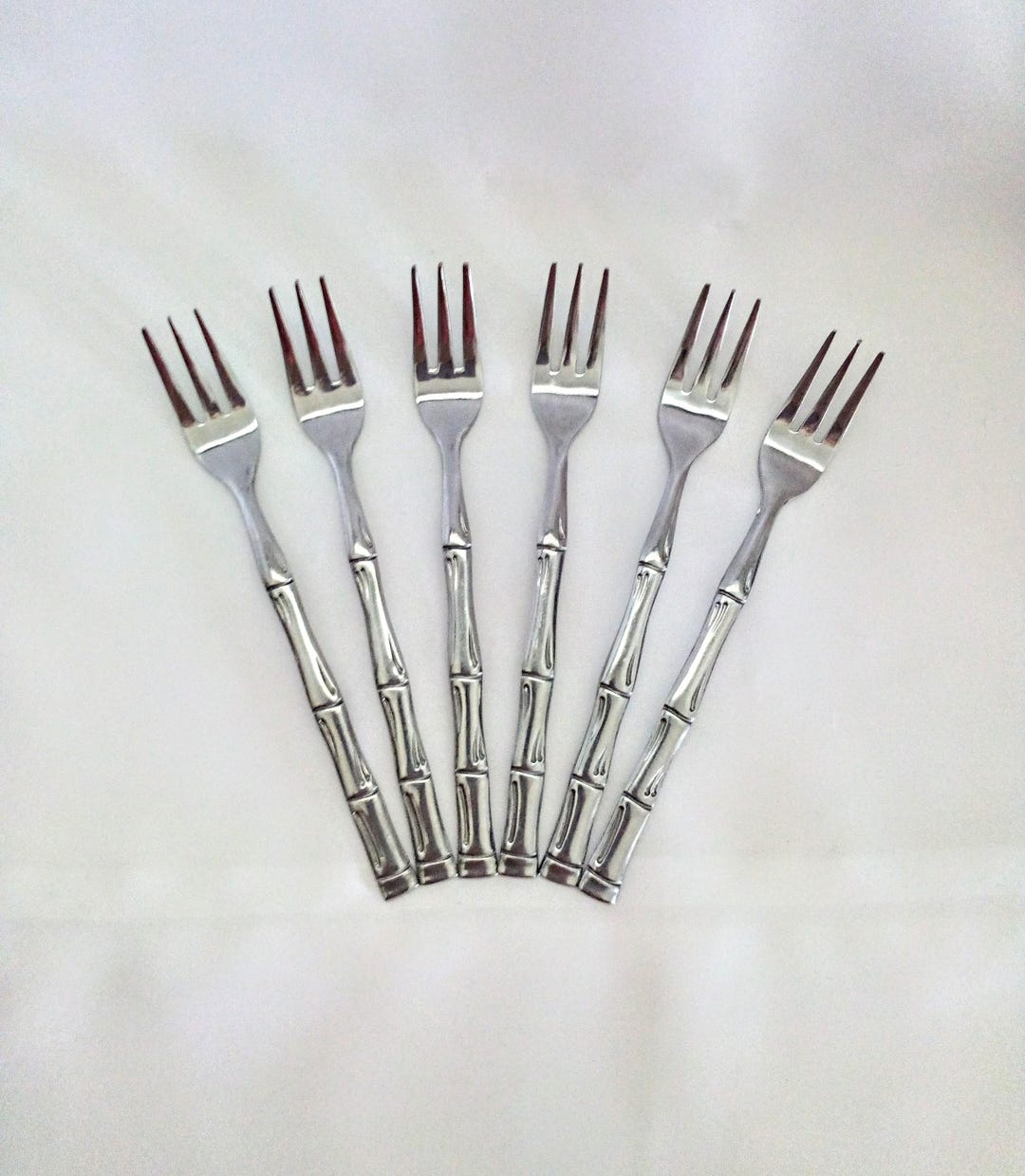 MCM Set-6 Cocktail Forks Stainless Steel Bamboo Pattern, Made in Korea ...