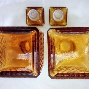 Set of 2 Decanters, Vintage Amber Diamond Point Decanters, Barware ...
