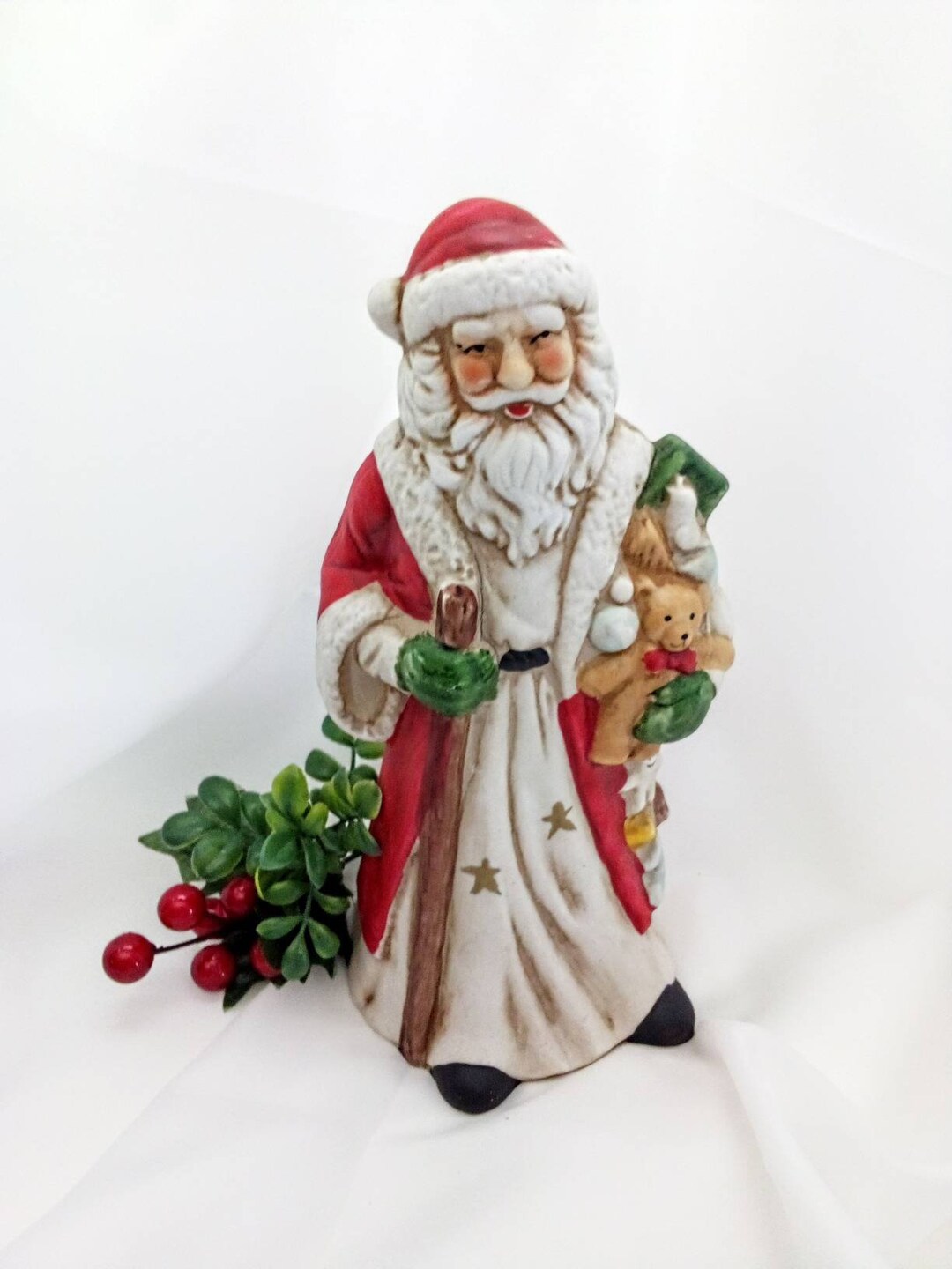 Vintage Musical Santa Figurine, Porcelain Musical Santa, Santa Claus is ...