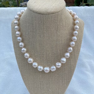 Freshwater Edison Pearl Necklace, White Semi Baroque Shaped 10-13mm ...