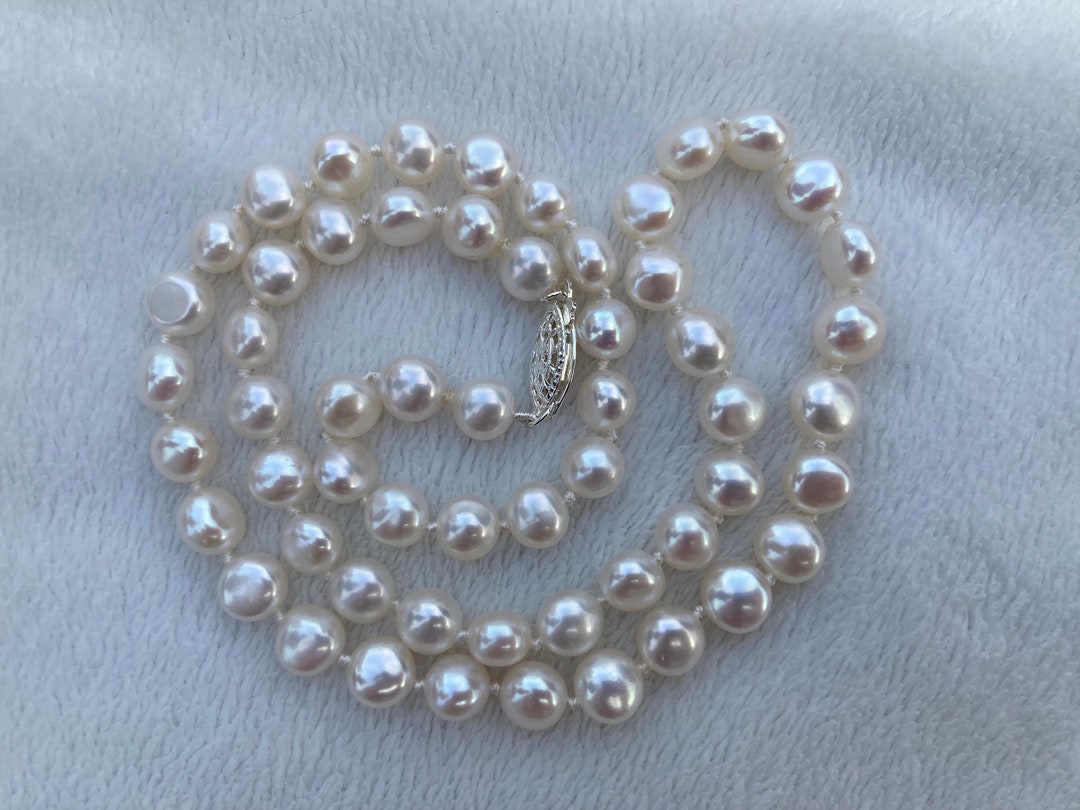 Freshwater Pearl Necklace, AAA Baroque Shaped 6.5-7mm White Genuine ...