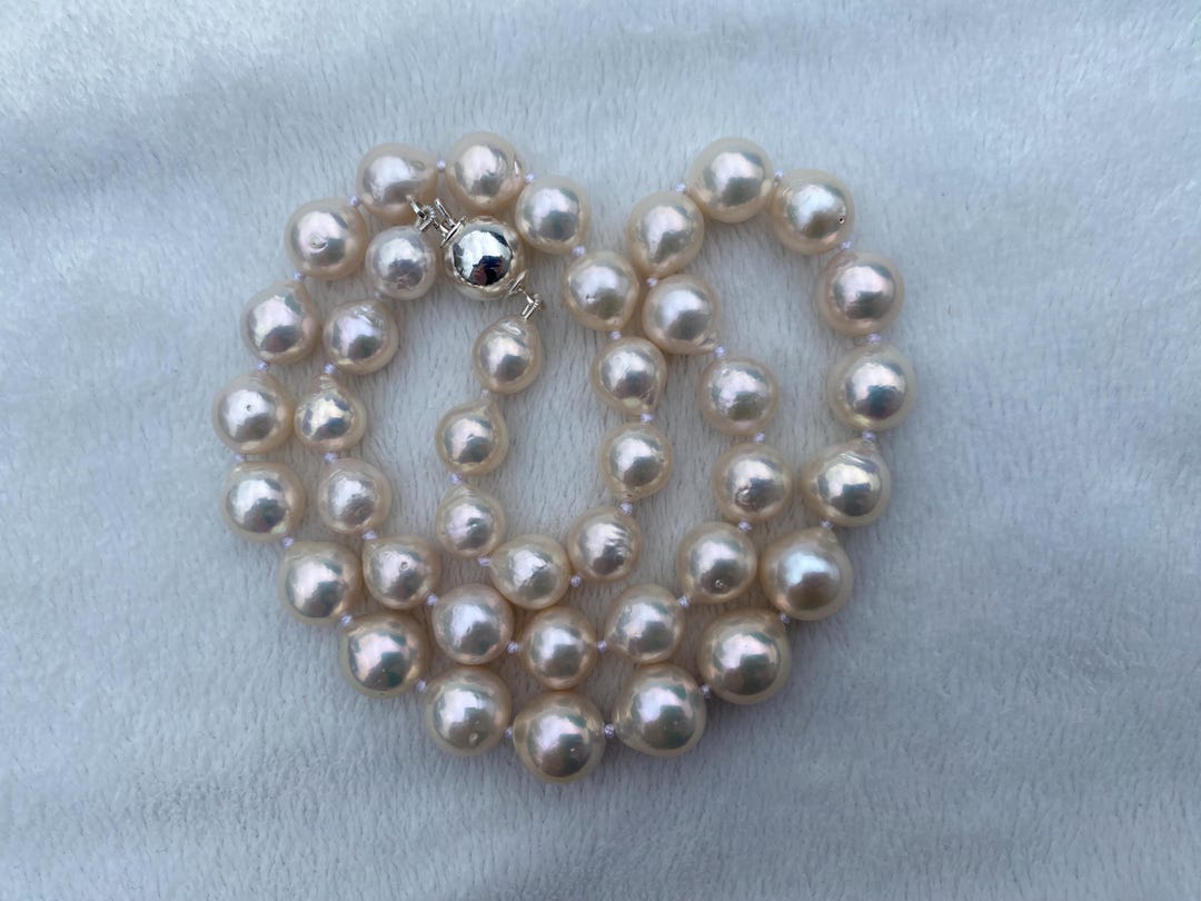 Freshwater Edison Pearl Necklace, White Semi Round Shape 9-11mm Genuine ...