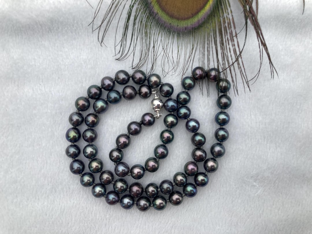 Freshwater Pearl Necklace, Peacock Dark Gray Irradiated AAA Round 6.5 ...