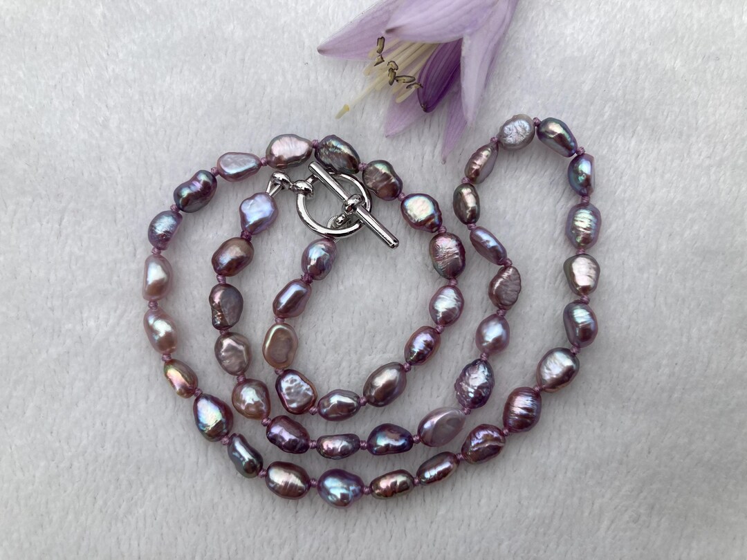 Freshwater Pearl Choker Necklace, Metallic Purple Lavender Natural ...