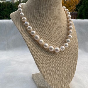 Freshwater Edison Pearl Necklace, White Semi Baroque Shaped 10-13mm ...
