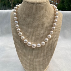Freshwater Edison Pearl Necklace, White Semi Baroque Shaped 10-13mm ...