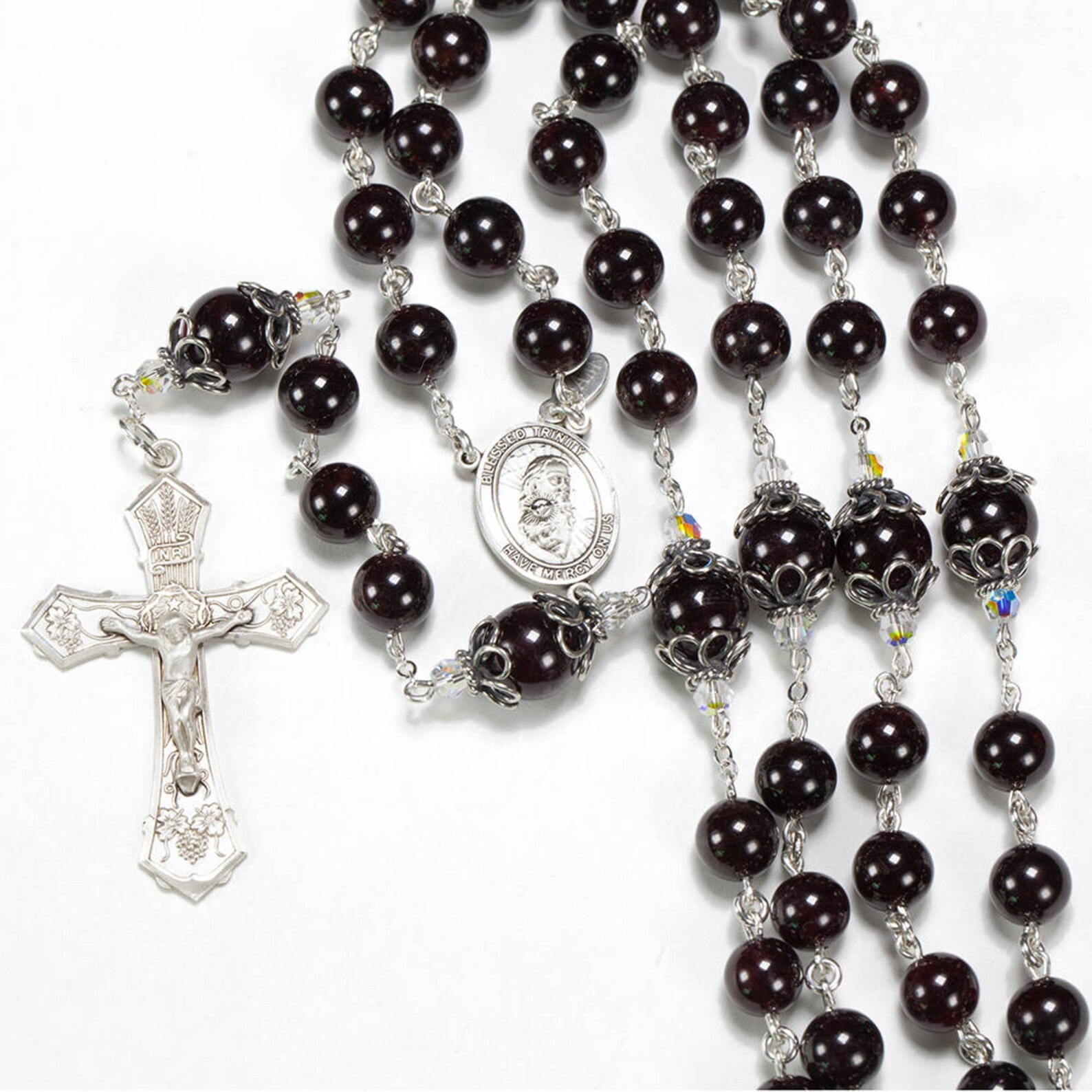 Garnet Swarovski Catholic Rosary - Handmade Vintage Gift for Her ...