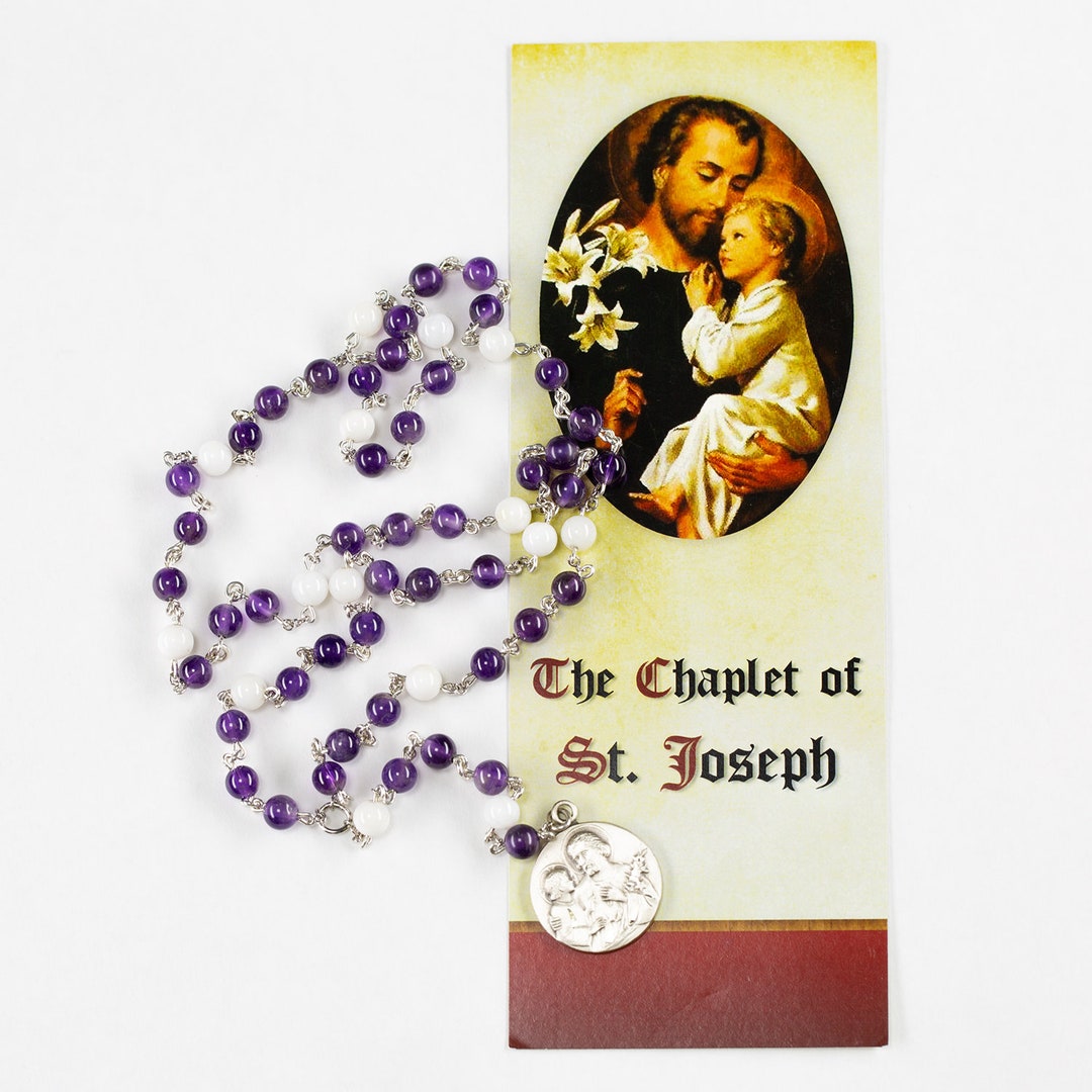 Chaplet of St. Joseph - Amethyst & White Marble Rosary Beads - Handmade ...