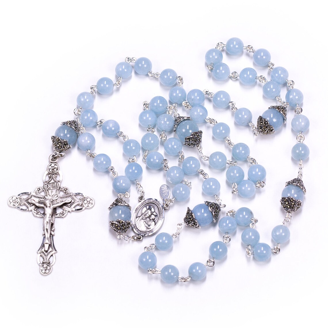 Blue Aquamarine Catholic Rosary Handmade Heirloom Gift for | Etsy