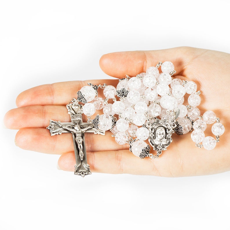 Cracked Crystal Catholic Rosary - Handmade Gift for Women, Madonna ...